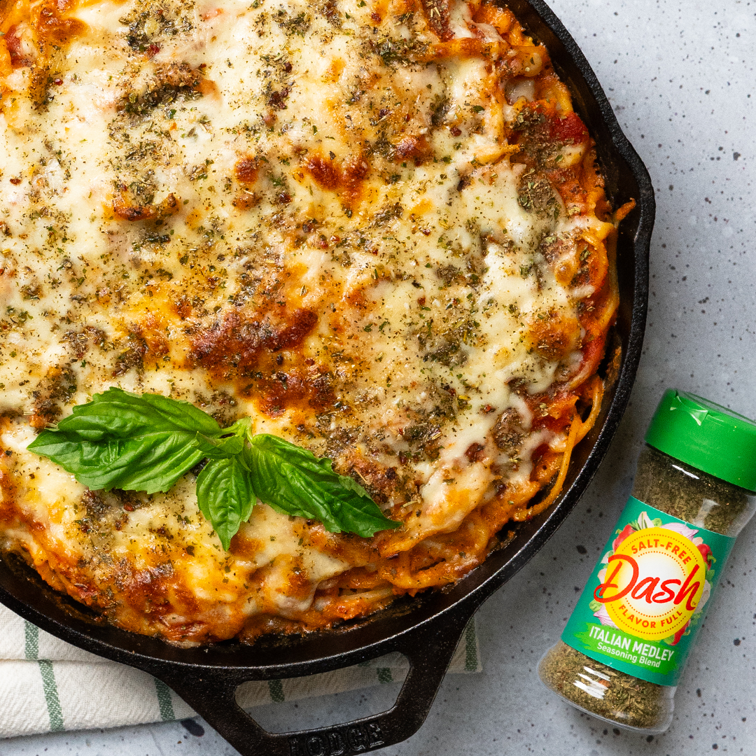 Cheesy Skillet Spaghetti Bake - Dash Salt-Free Products